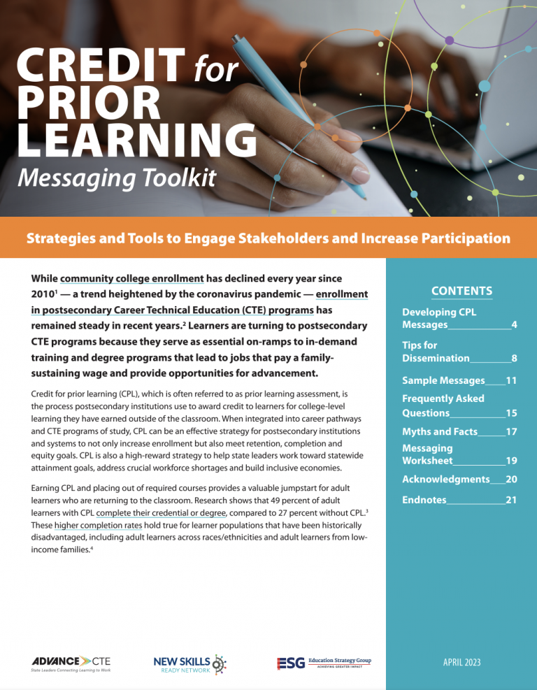 Credit for Prior Learning Messaging Toolkit - Advance CTE