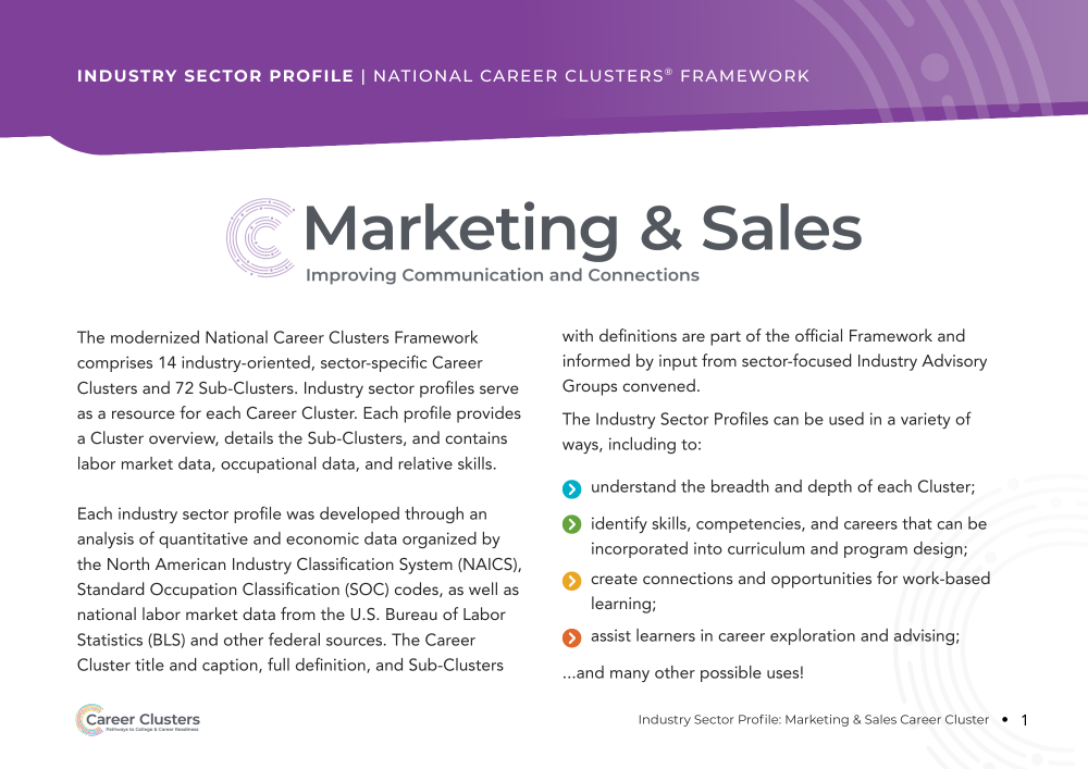 Industry Sector Profile: Marketing & Sales Career Cluster - Advance CTE