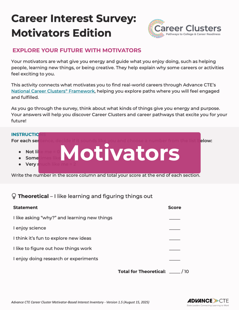 Motivators Edition: The National Career Clusters Framework Career Interest Survey - Advance CTE